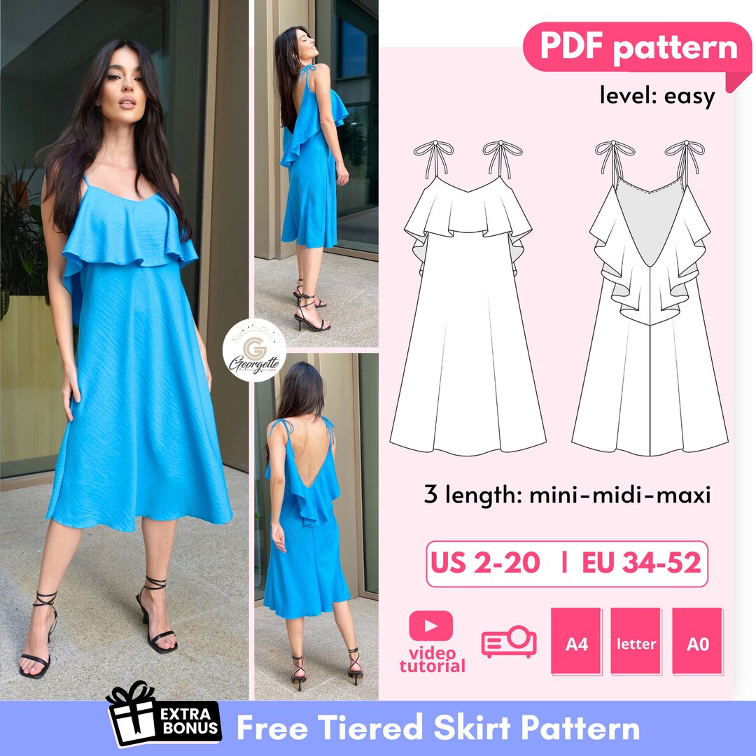 Gia DIY Slip Dress Sewing Pattern, Frilly Summer Dress Pattern, Bridal ...