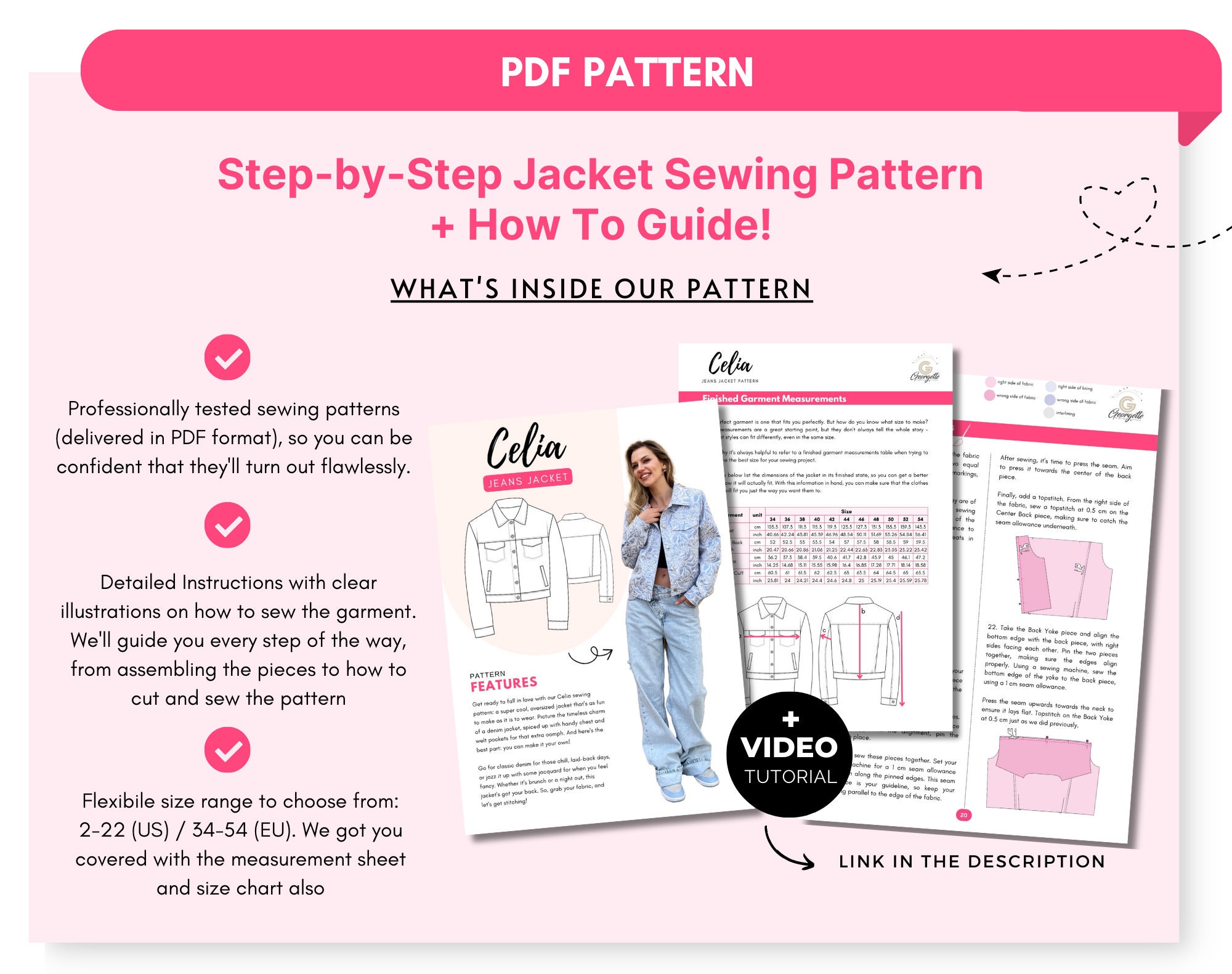 Celia DIY Jacket Sewing Pattern, Long Sleeve Oversize Denim Jacket ...