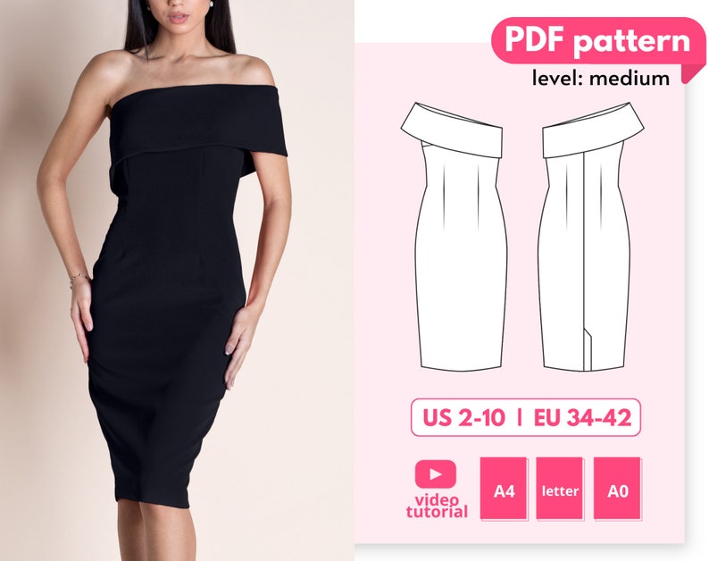 KYRA DIY Bardot off Shoulders Dress Pattern Fitted Tight - Etsy