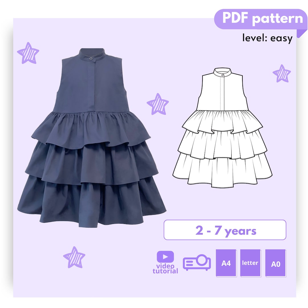 SABRINA Girl Ruffle Dress Sewing Pattern 3 10 Years PDF A4 - Etsy