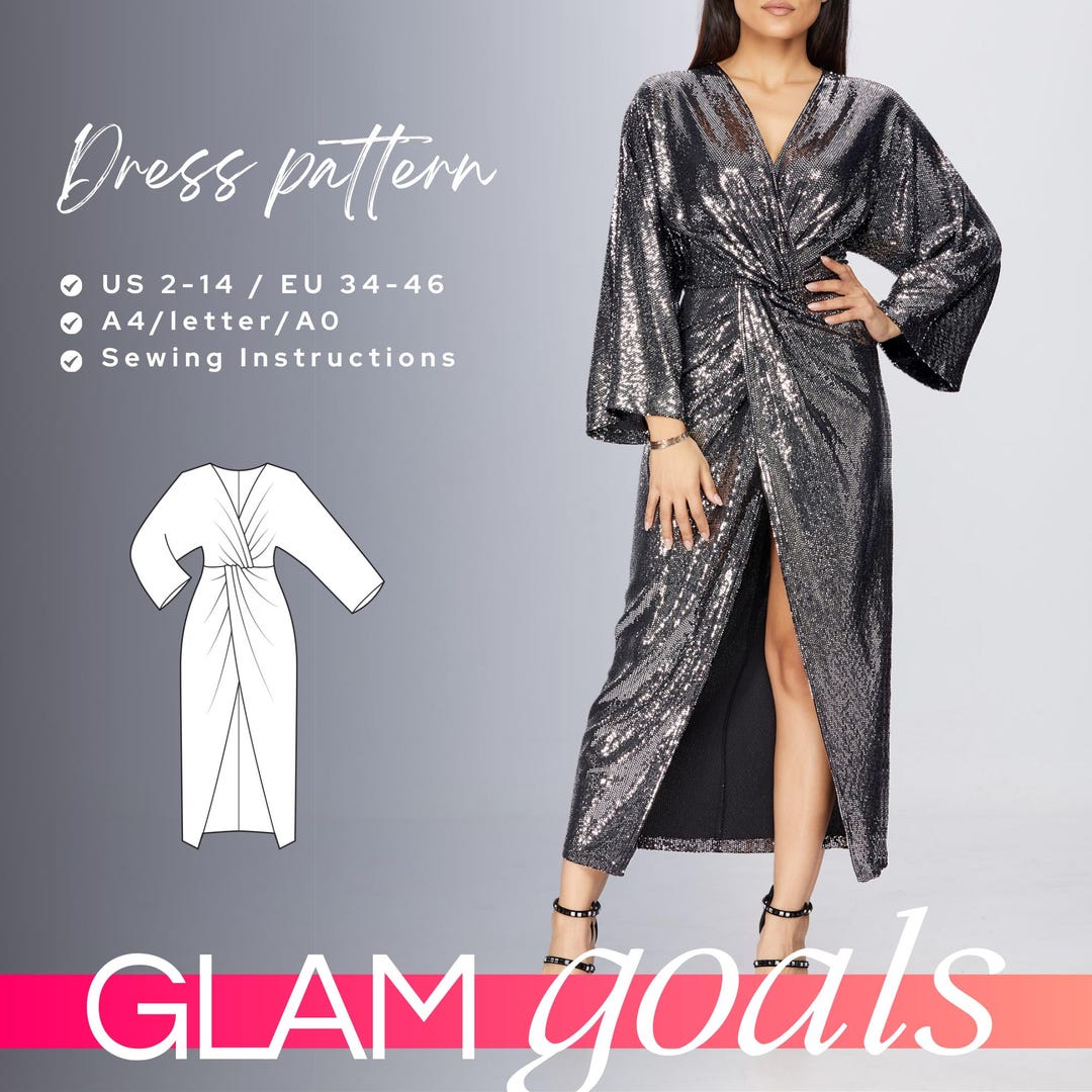 CARLA DIY Ocassion Sequin Knotted Dress Sewing Pattern, Long Sleeve ...