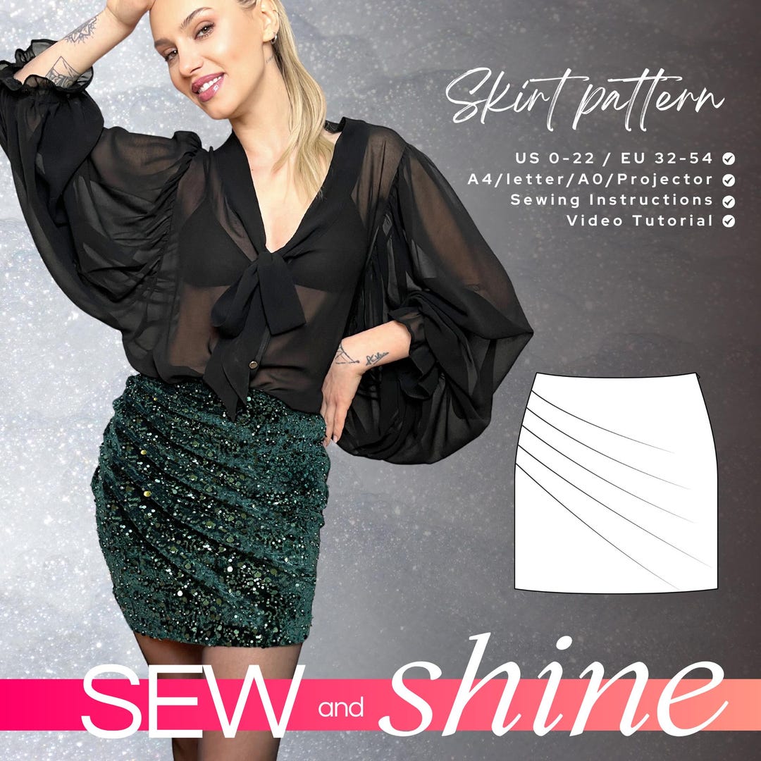 Nora DIY Mini Draped Skirt, High Waist Ruched Skirt, PDF Printable ...