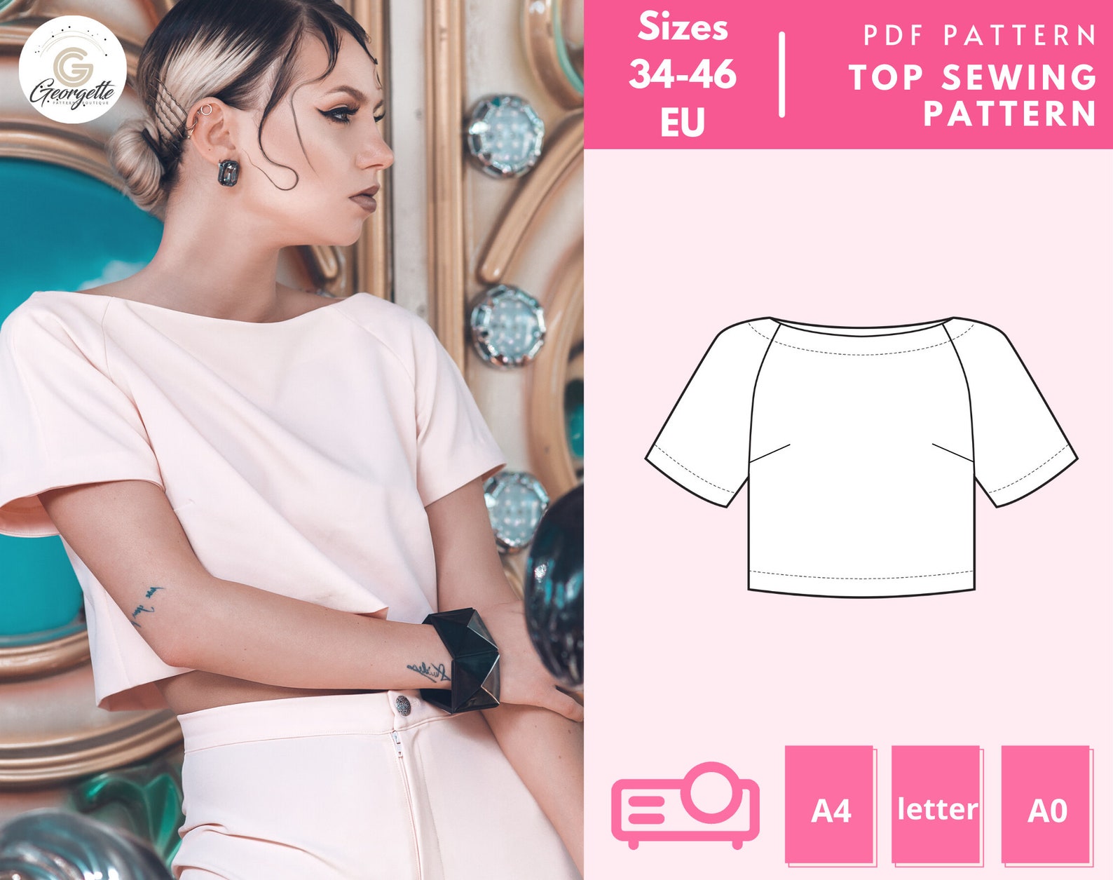 PINKY Raglan Sleeve Crop Top Sewing Pattern Beginner PDF | Etsy