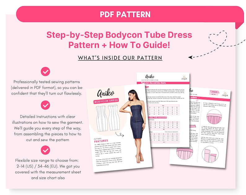 ANIKO Bodycon Dress Sewing Pattern Strapless Dress Pattern - Etsy