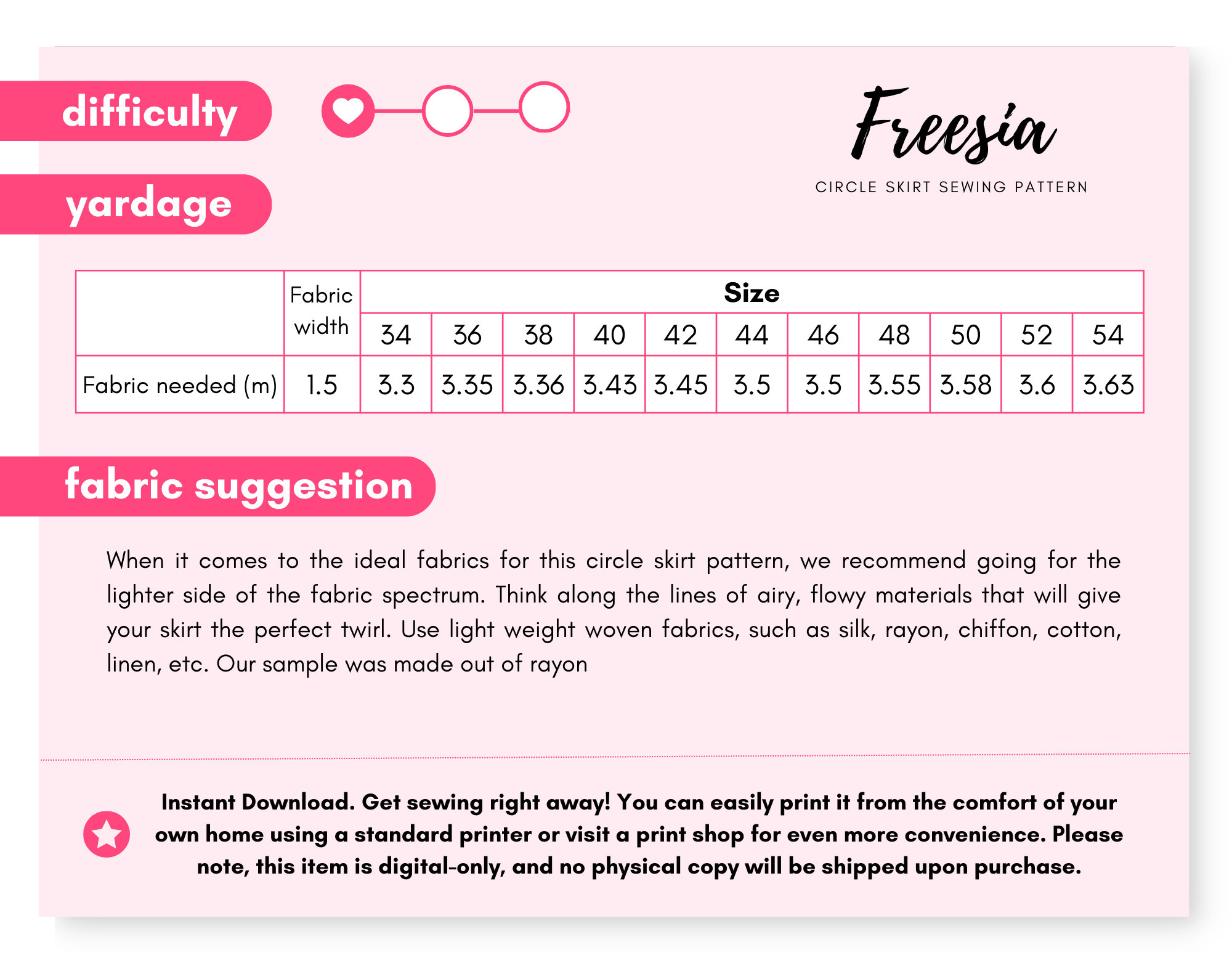 Circle Skirt Pattern Chart