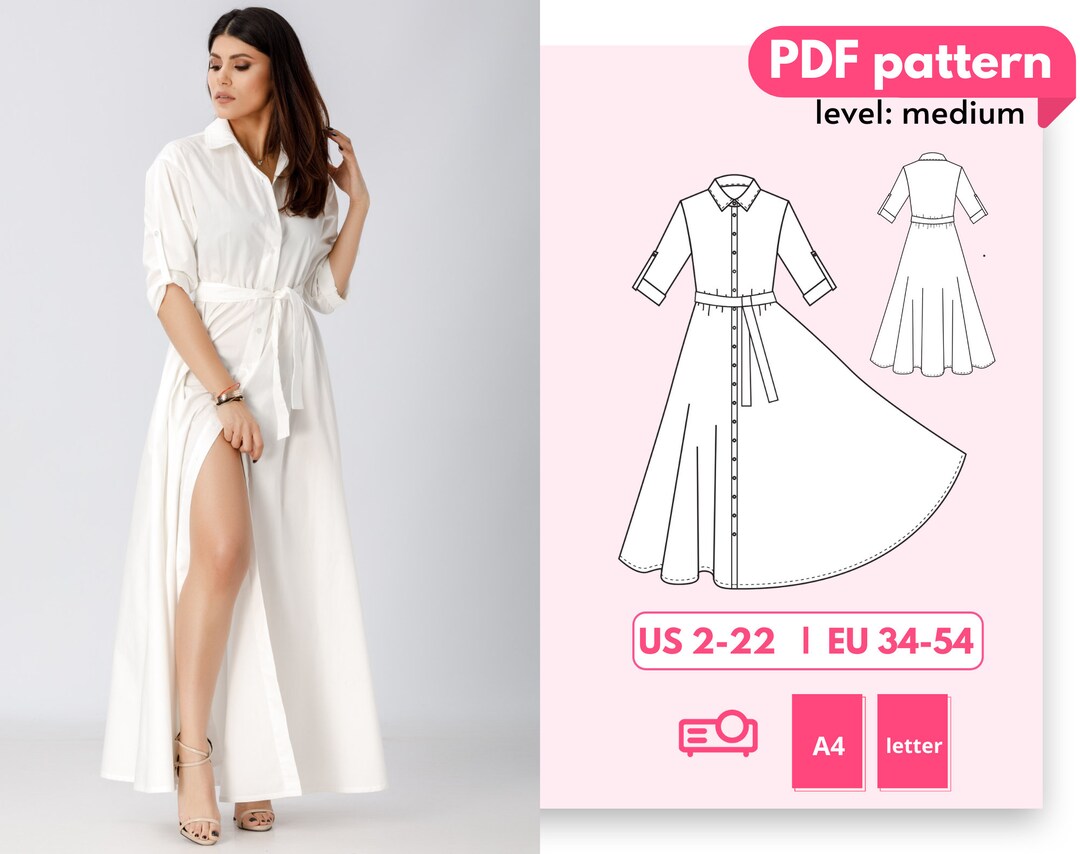 April DIY Maxi Shirt Dress Pattern Long Circle Skirt - Etsy