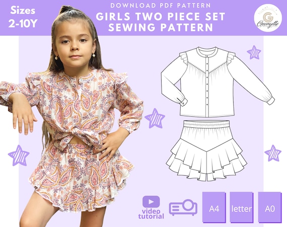 LUNA Girls Two Piece Set Sewing Pattern Girl Shorts Pattern - Etsy
