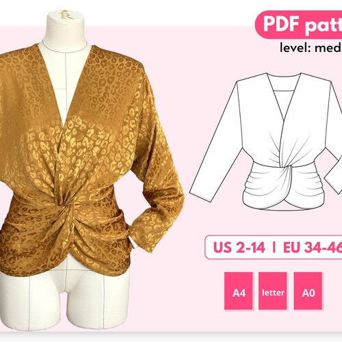 CRINA DIY Twist Front Draped Blouse Digital PDF Sewing - Etsy