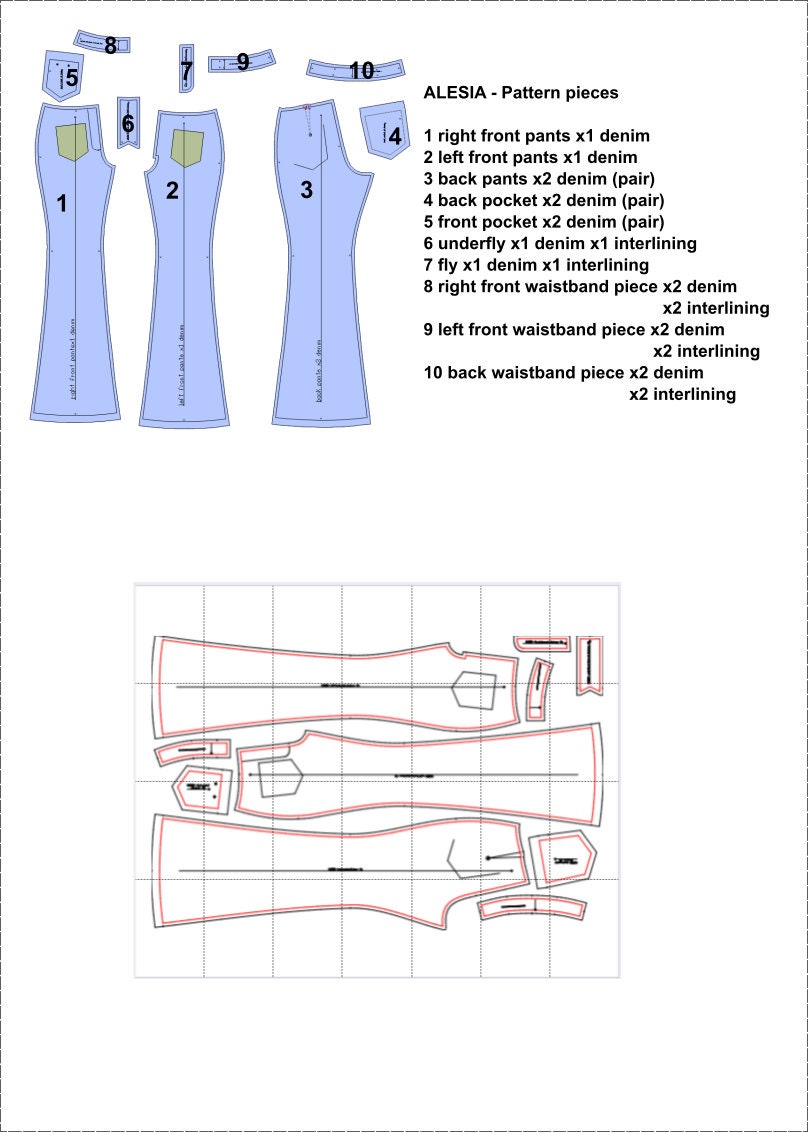 Alesia High-Rise Flare Jeans Pants with Pockets Pattern 34 36 | Etsy