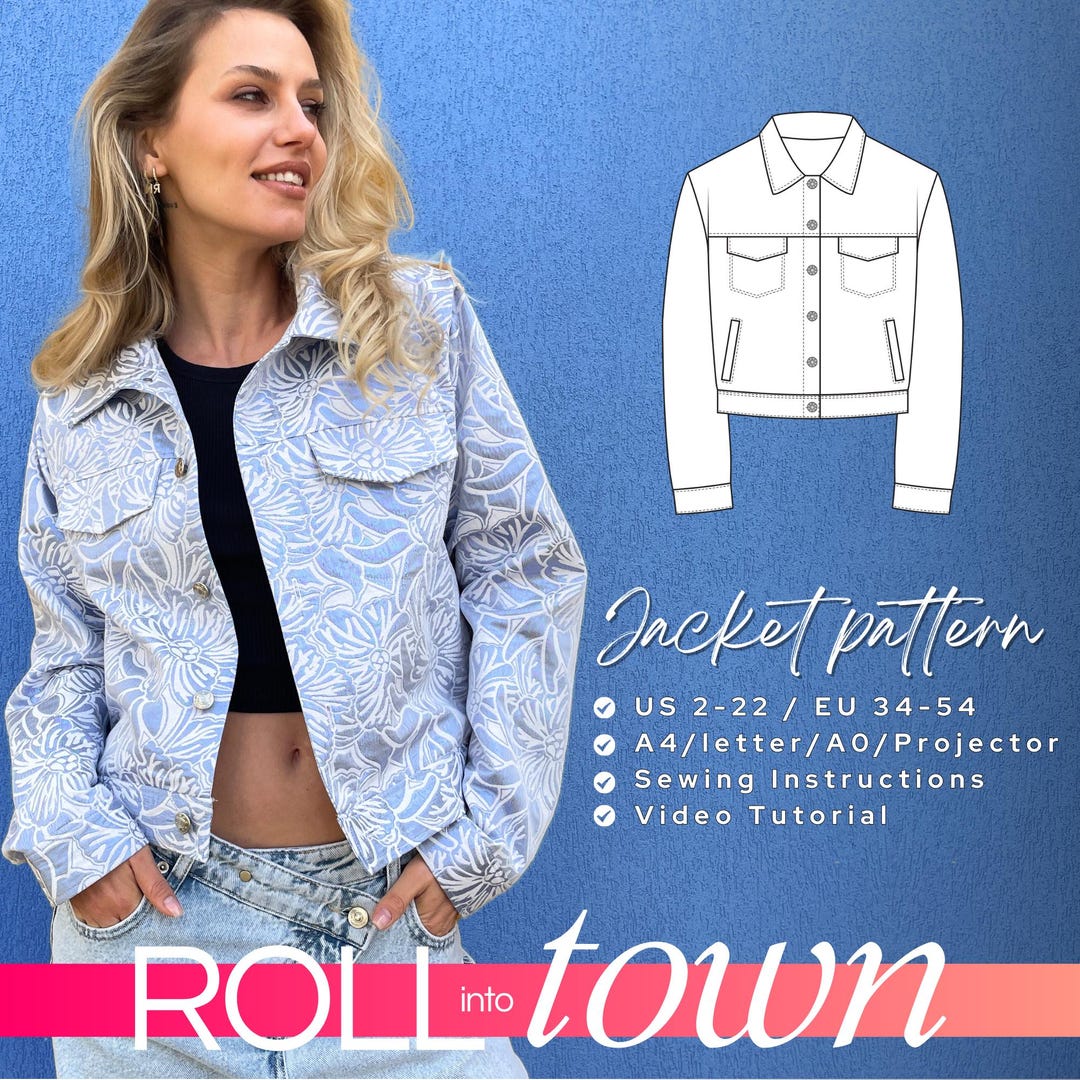 Celia DIY Jacket Sewing Pattern, Long Sleeve Oversize Denim Jacket ...