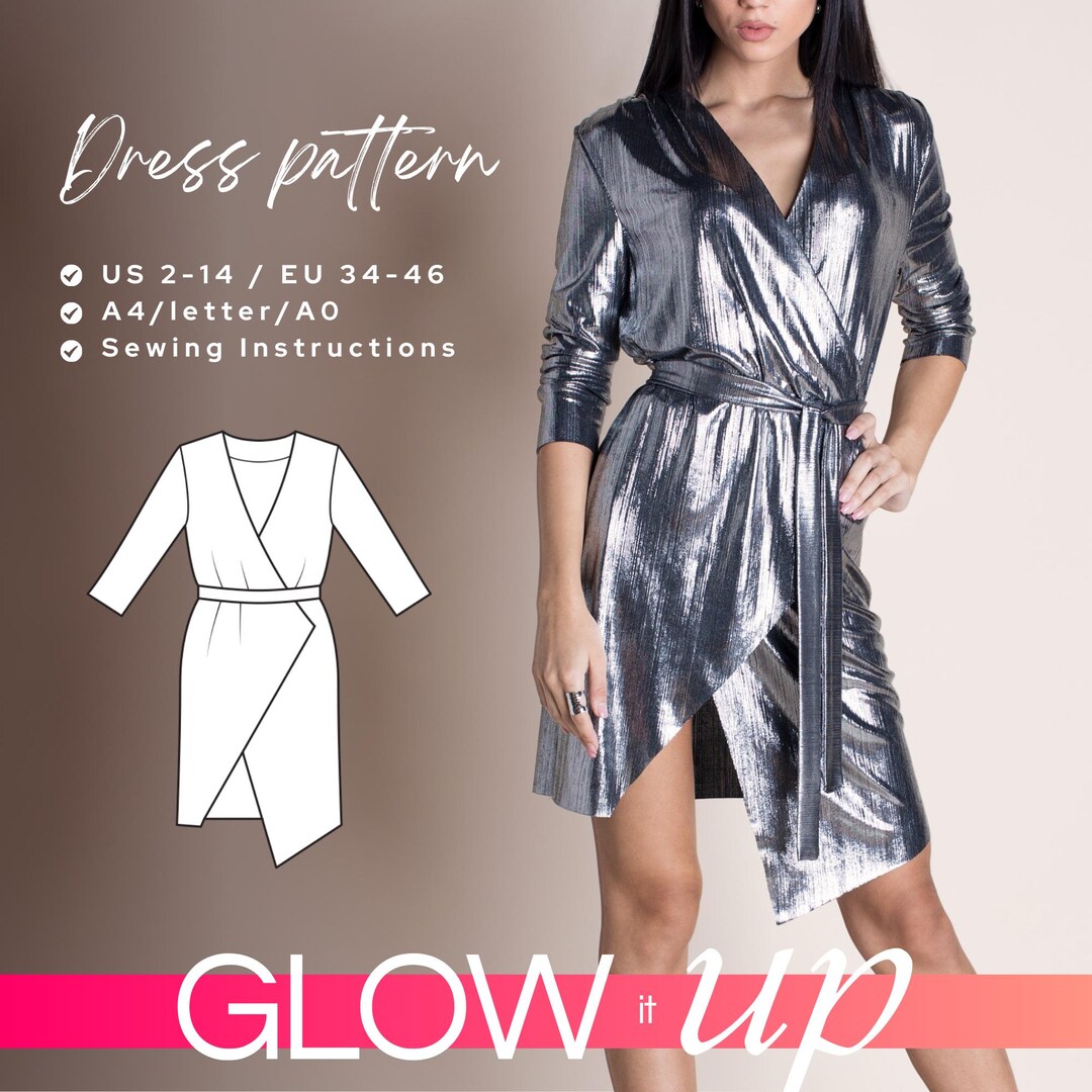 BRIANNA DIY Mini Wrap Dress Sewing Pattern, V-neck Asymmetrical Dress ...