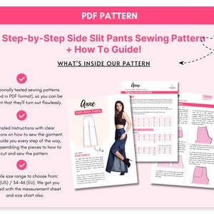 ANNE Split Side Wide Leg Pants Sewing Pattern 34 36 38 40 42 44 46 EU ...