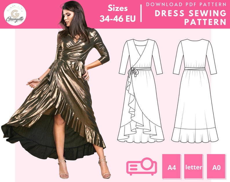 SIA Long Sleeve Wrap Dress Pattern Maxi Dress Pdf Sewing - Etsy