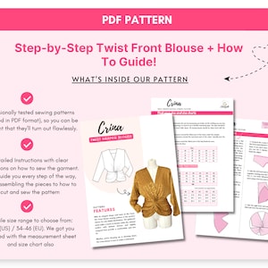 CRINA DIY Twist Front Draped Blouse Digital PDF Sewing Pattern, Knotted ...