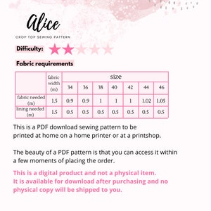 ALICE Crop Top Sewing Pattern With Bishop Sleeve 34 36 38 | Etsy