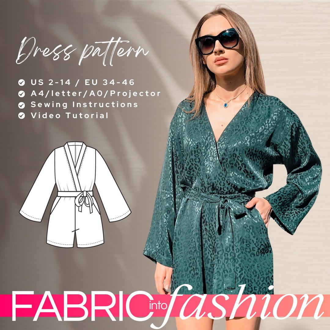 Kylie DIY Wrap Playsuit Sewing Pattern for Women, Long Sleeves & V Neck ...