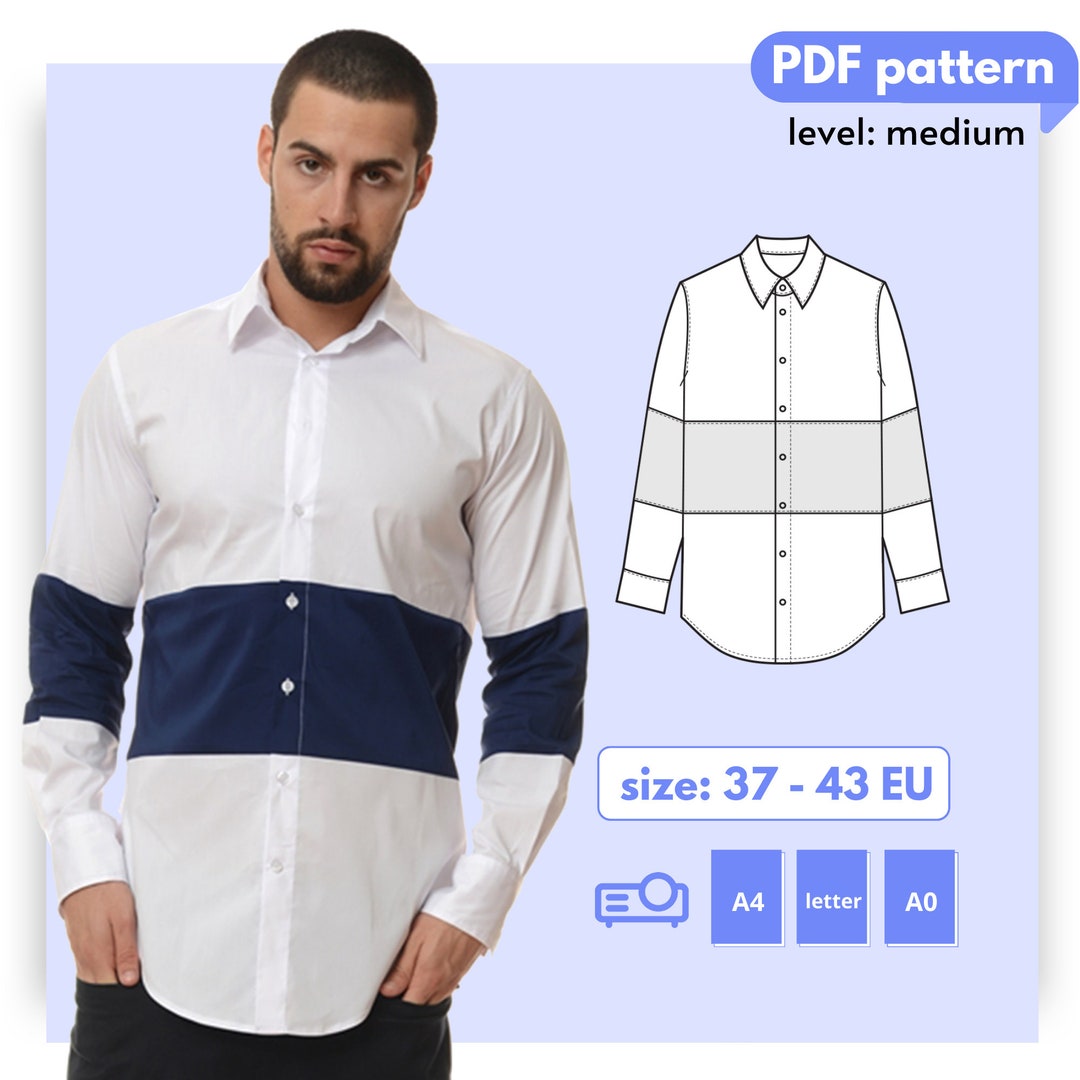 LIAM Mens Button Down Shirt Sewing Pattern 37-43 EU - PDF A4 Letter and ...