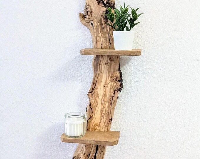 Root Shelf Wood Olive Natural | Root Wood Tealight Holder Wall Shelf ...
