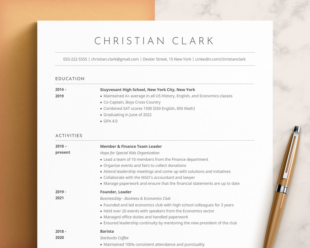 Resume Template Student, CV Template, College Resume Template, College ...