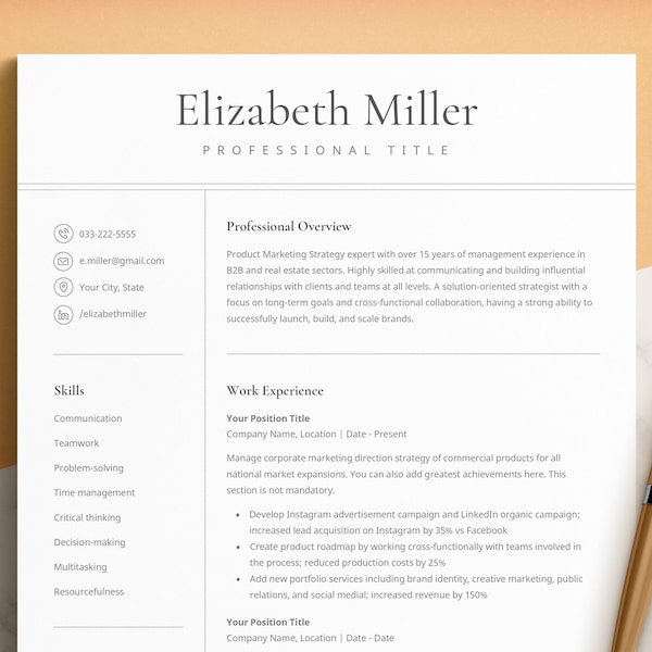Executive Resume Template - Etsy