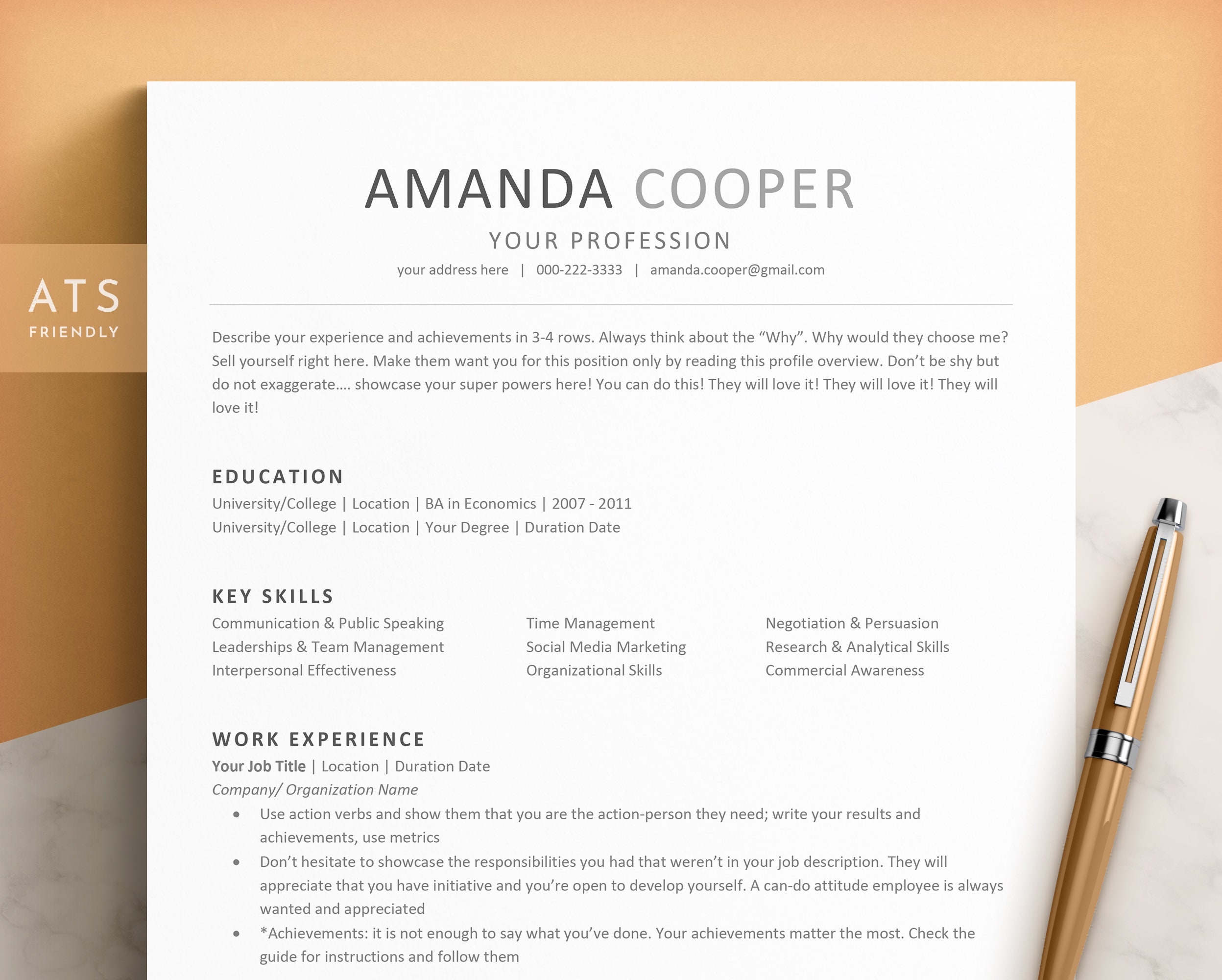 ATS Resume Template Word & Pages Google Docs Resume ATS | Etsy