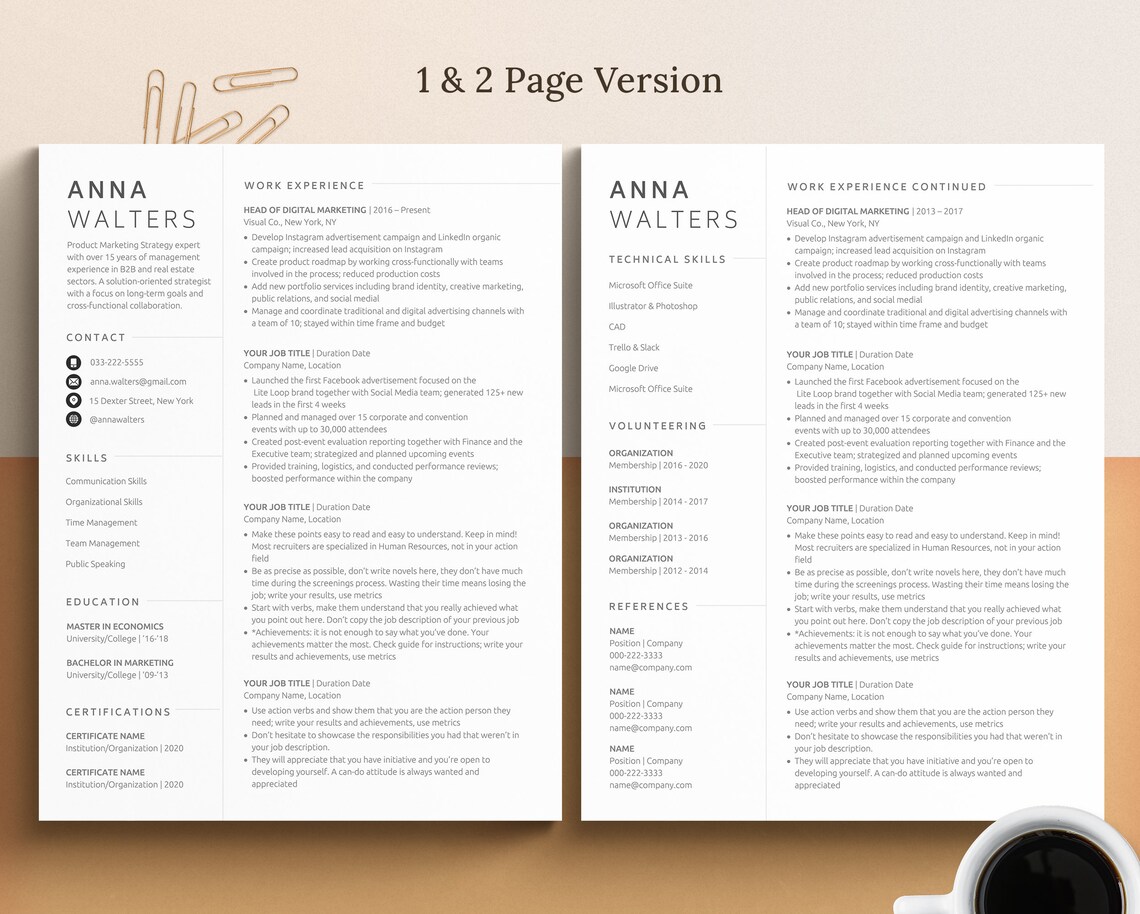 Executive Resume Template Word & Pages CV Google Docs CV - Etsy