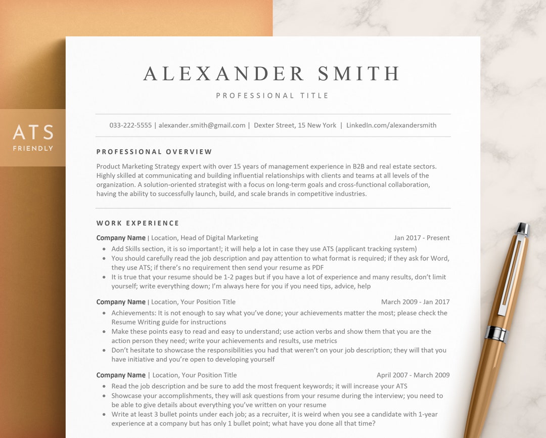 ATS Resume Template Word Pages Google Docs ATS Friendly - Etsy