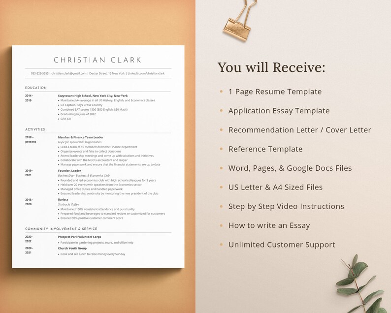 Resume Template Student, CV Template, College Resume Template, College ...
