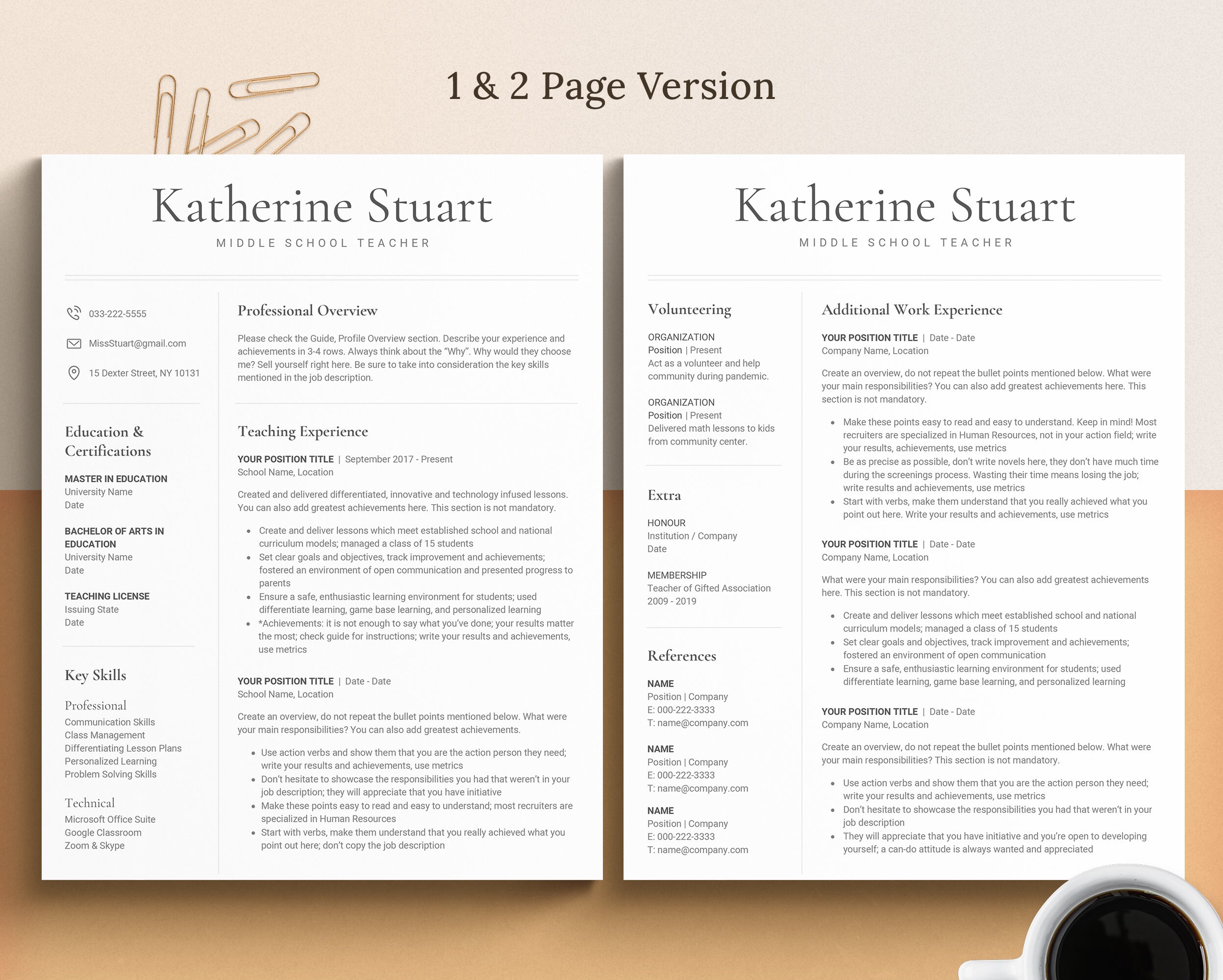 Teacher Resume Template Word, Pages, Google Docs | Teaching Resume ...