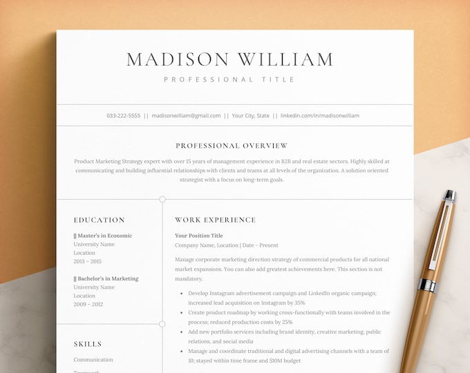 Modern Executive Resume Template 2021 for Word, Google Docs, Mac Pages ...