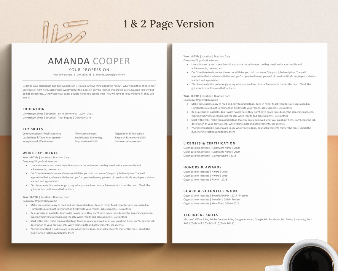 ATS Resume Template Word & Pages Google Docs Resume ATS | Etsy