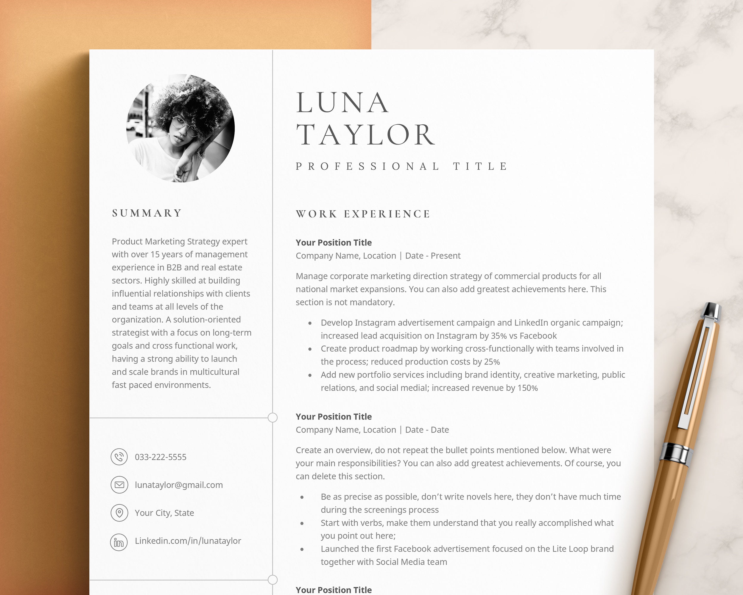 CV Template With Photo, CV Template Minimal, CV Template 1 Page, Resume ...
