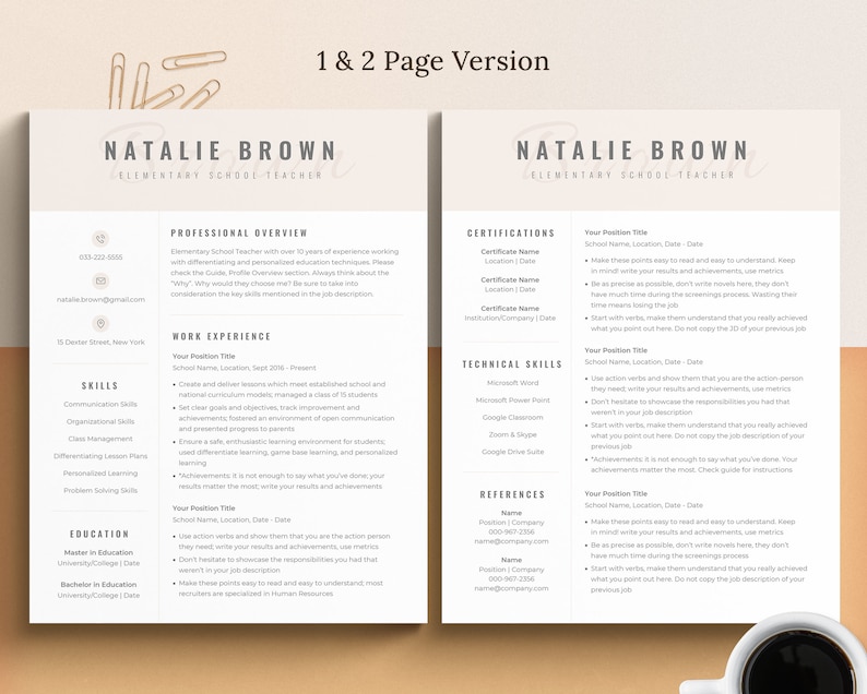 Teaching Resume for Word, Mac Pages, Google Docs Resume Template, CV ...