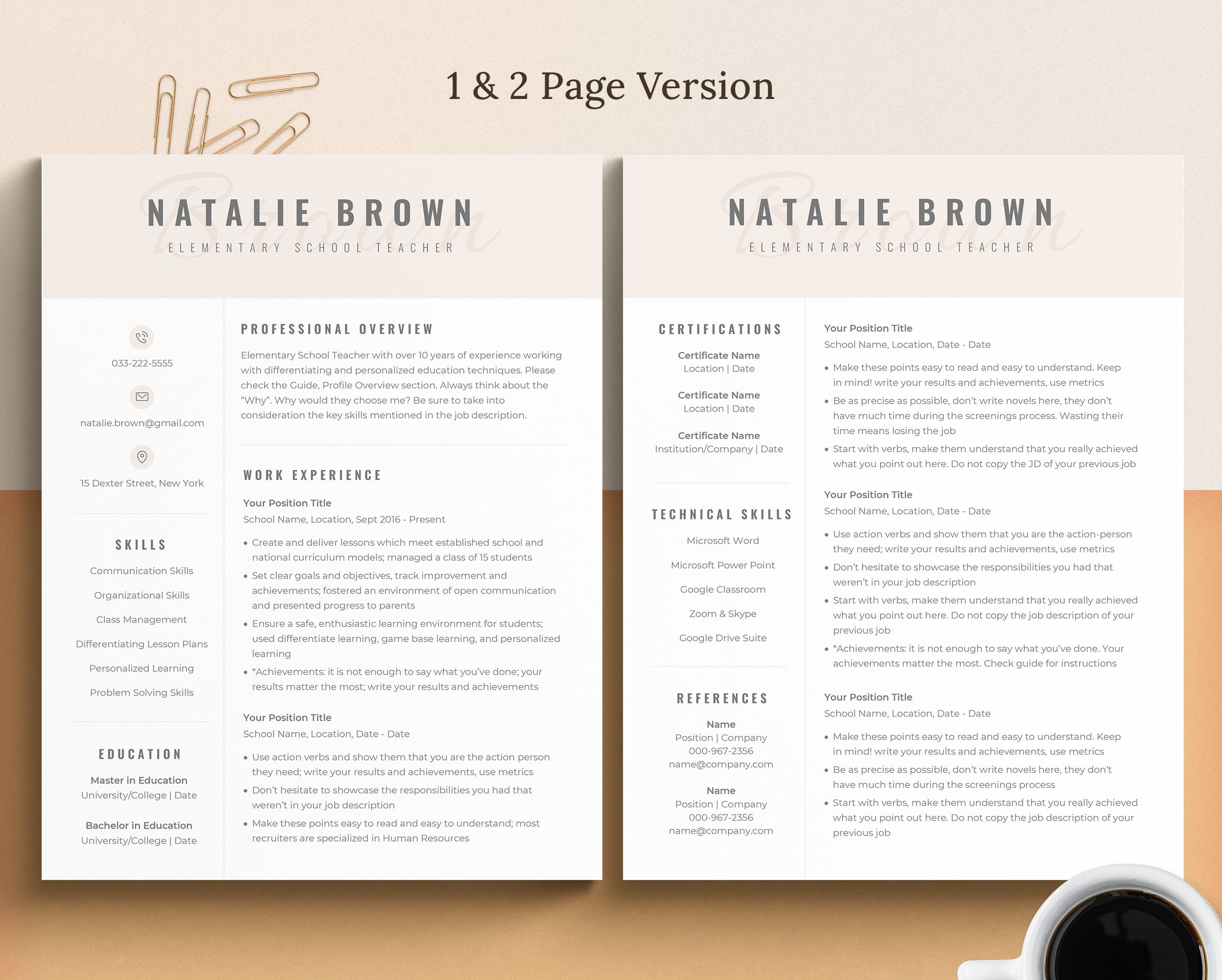 Teaching Resume for Word, Mac Pages, Google Docs Resume Template, CV ...