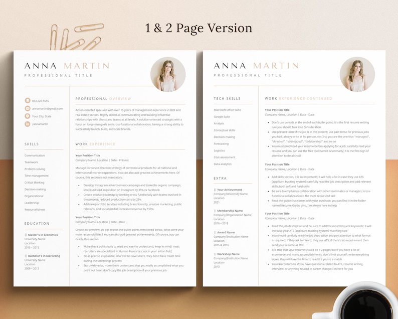 Resume Template Word Pages Google Docs Professional Resume - Etsy