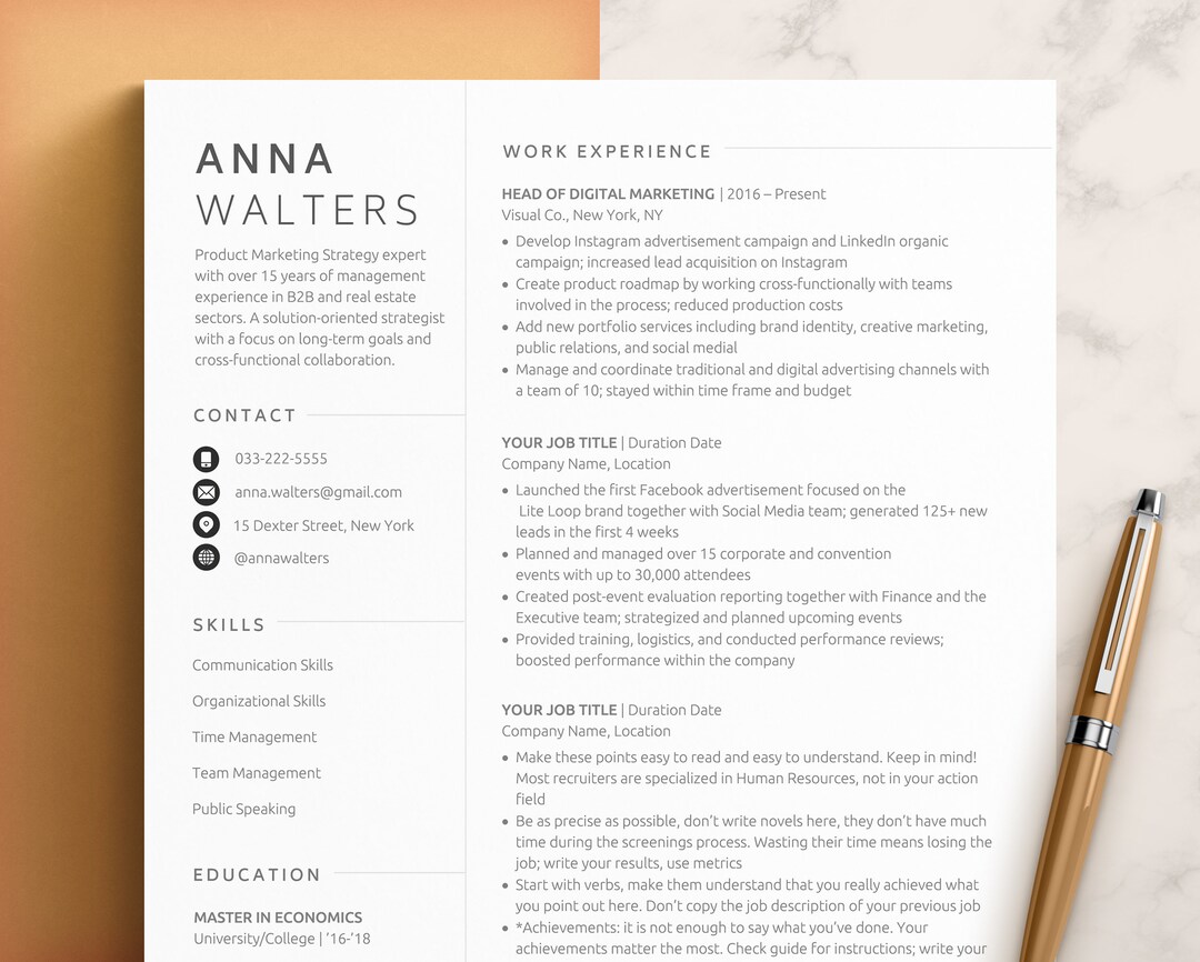 Executive Resume Template Word & Pages CV Google Docs CV - Etsy
