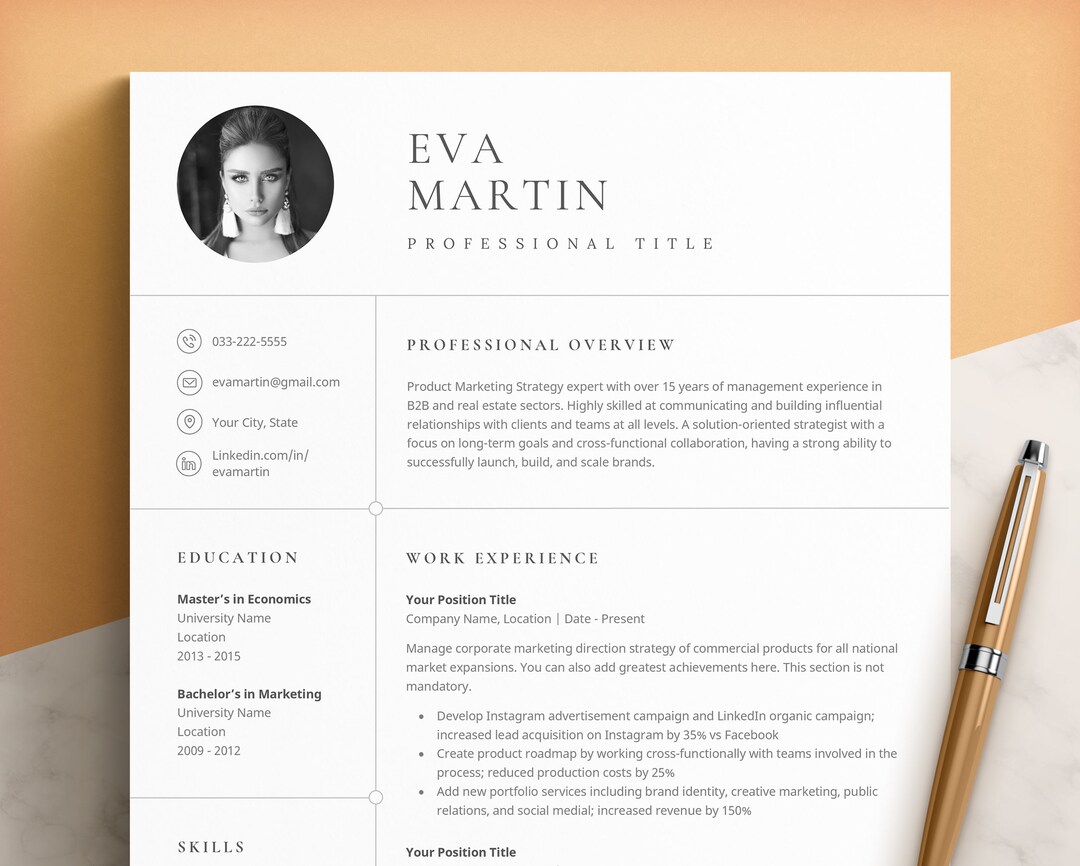 CV Word With Photo, Resume With Picture, Professional Resume Template ...