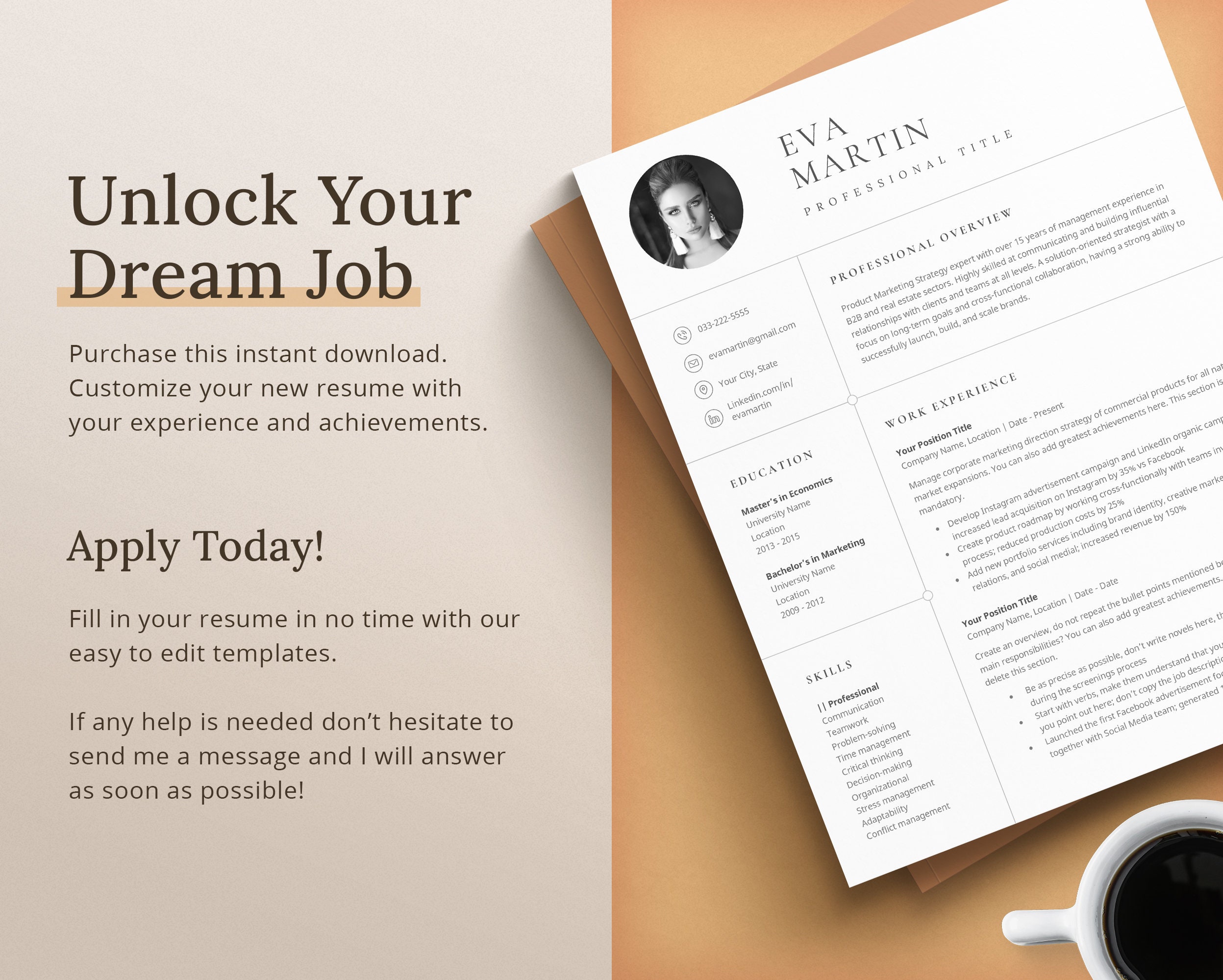CV Word With Photo, Resume With Picture, Professional Resume Template ...
