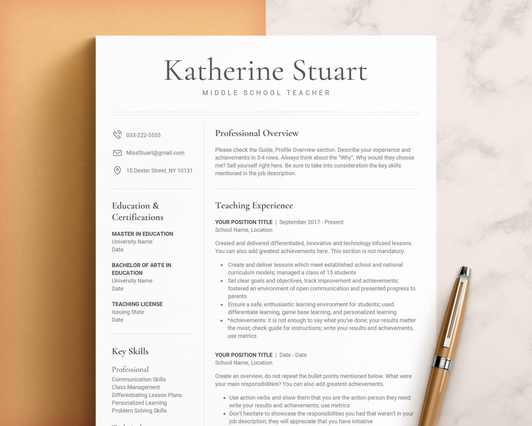 Teacher Resume Template Word, Pages, Google Docs | Teaching Resume ...