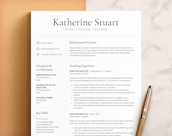 Teacher Resume Template for Word & Google Docs, Teacher CV Template ...