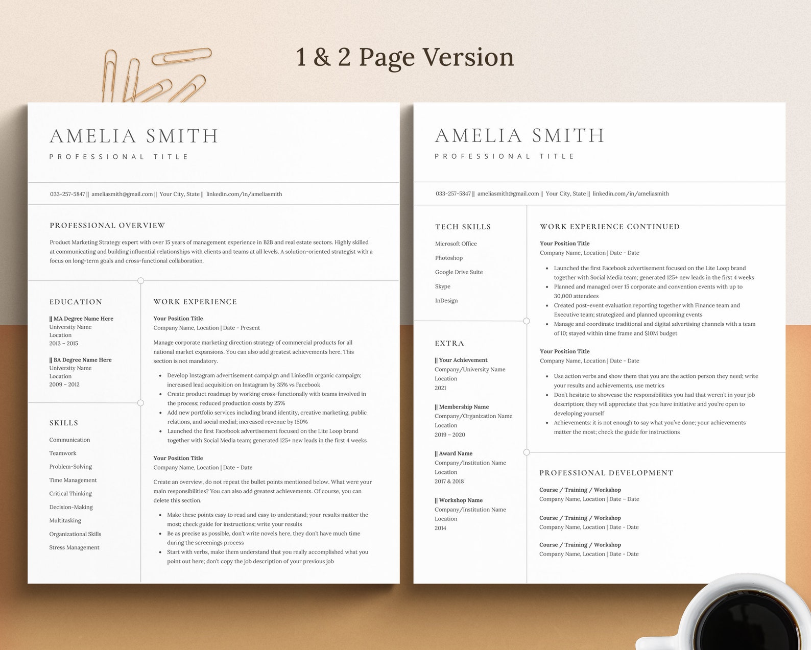 Clean Modern Resume Template for Word and Mac Pages, Google Docs Resume ...