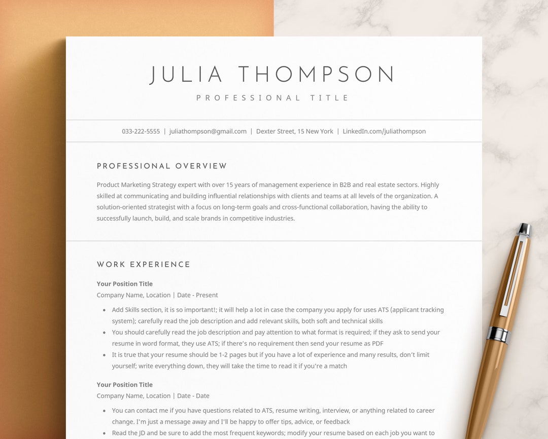 Minimalist Resume Template, Professional Modern Resume Template Word ...