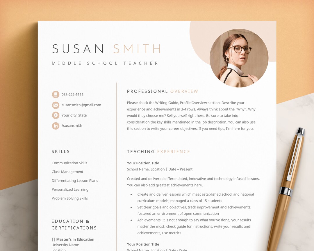 Teacher Resume Template, Teacher CV Template, Resume Template Word ...
