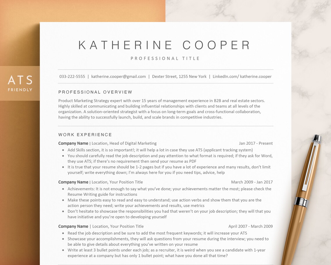 ATS Friendly Resume Template Word Pages Google Docs ATS - Etsy Australia