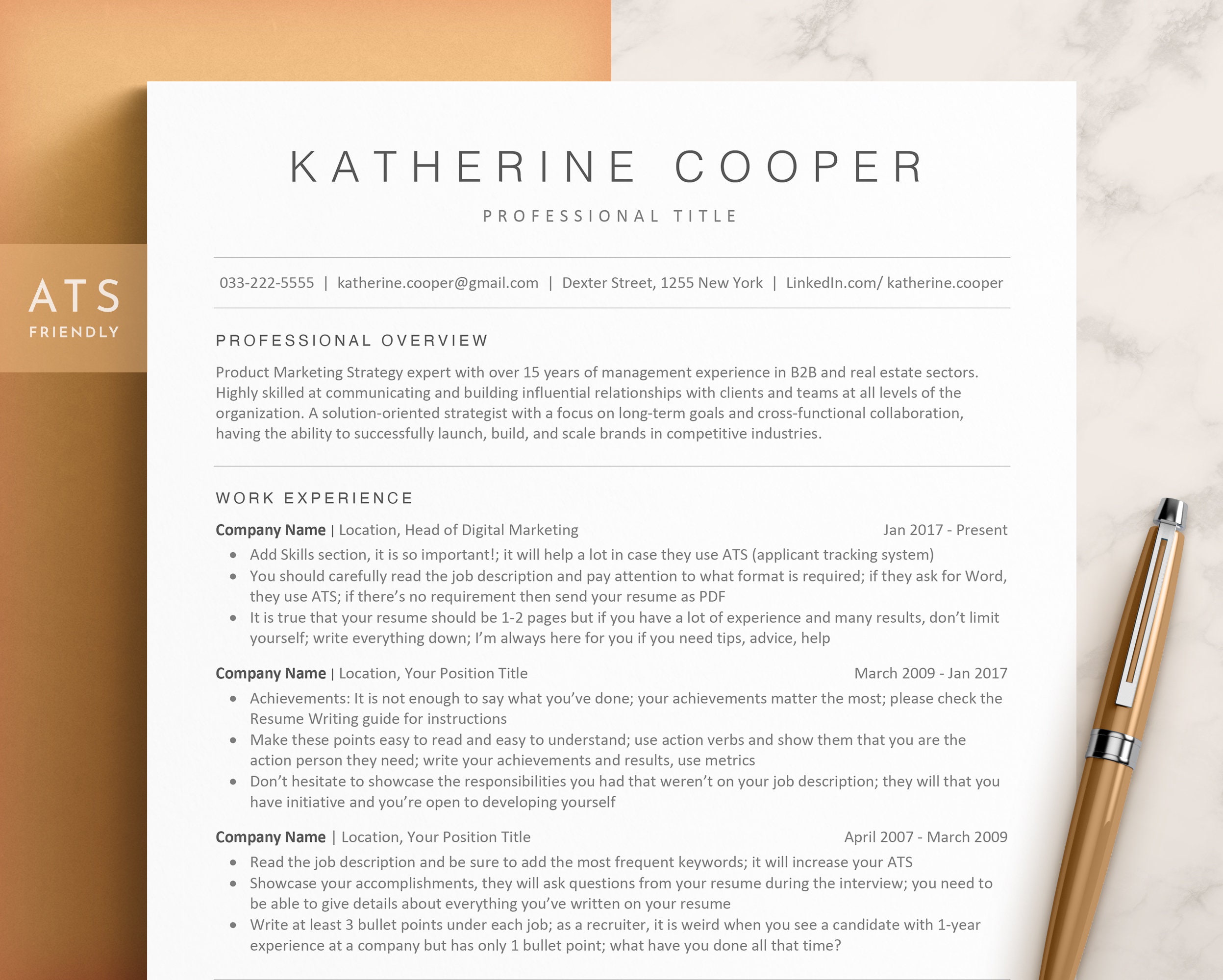 ATS Friendly Resume Template Word Pages Google Docs ATS - Etsy Canada