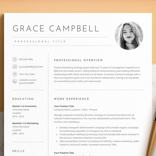 Resume Template Word CV Template Modern Simple With Photo | Etsy