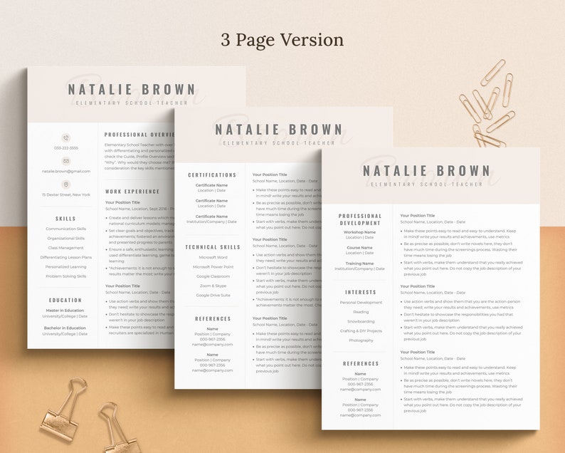 Teaching Resume for Word Mac Pages Google Docs Resume | Etsy