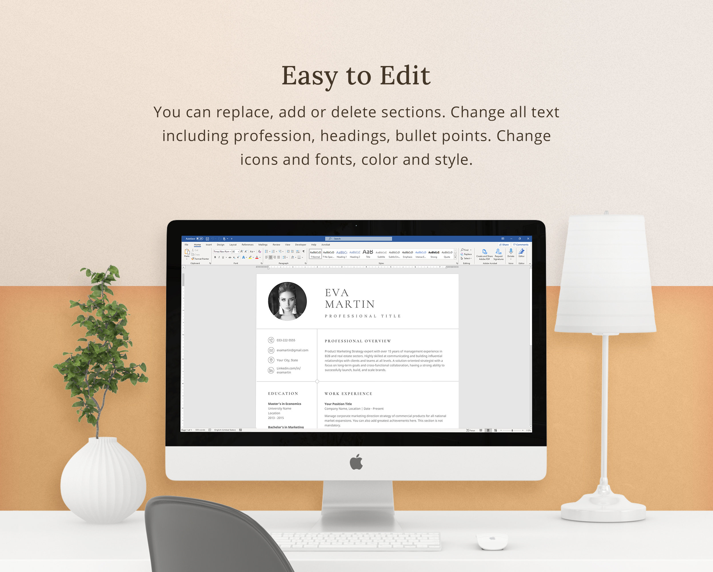 CV Word With Photo, Resume With Picture, Professional Resume Template ...
