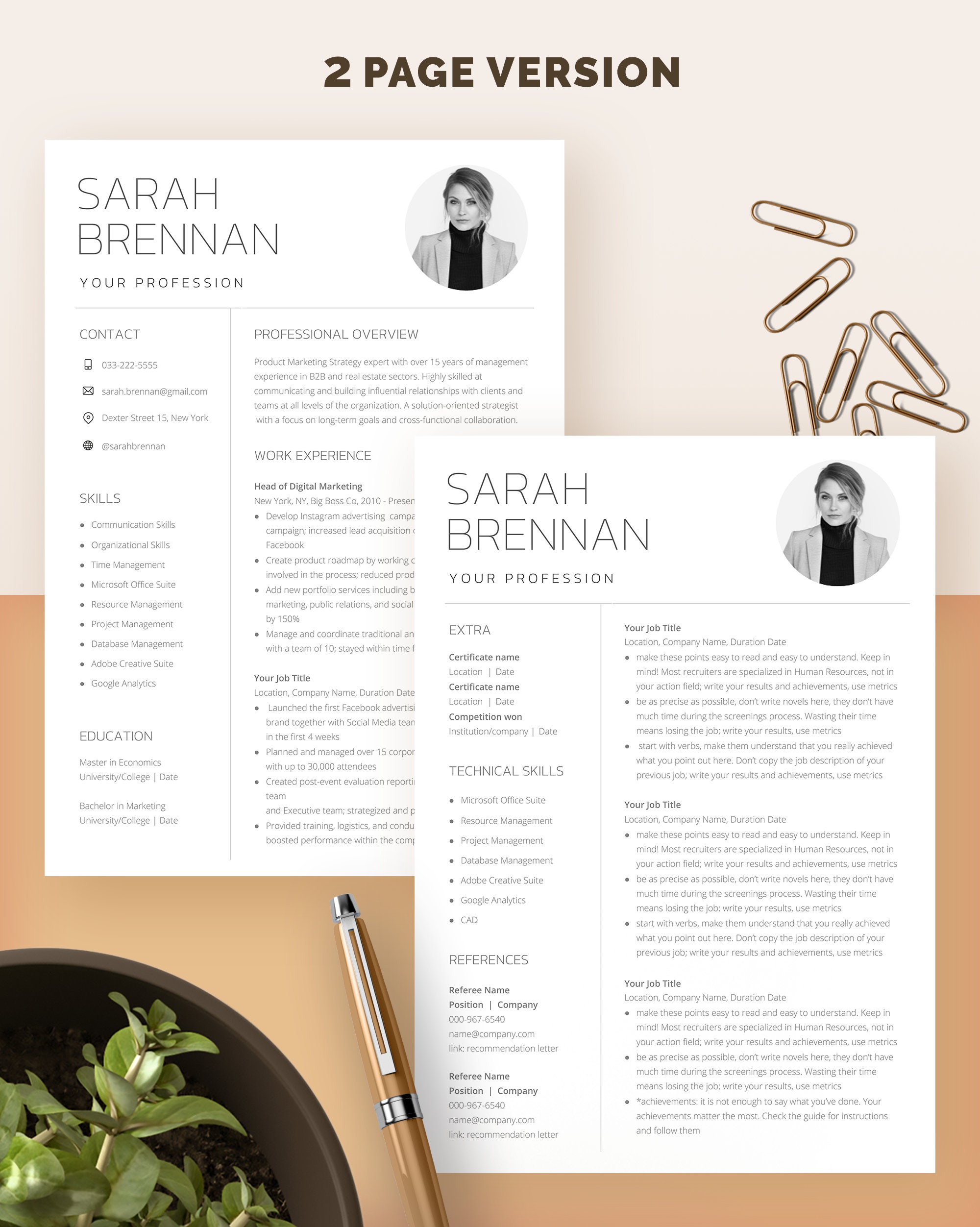Google Docs Resume Template With Photo, CV Template With Photo, Google ...