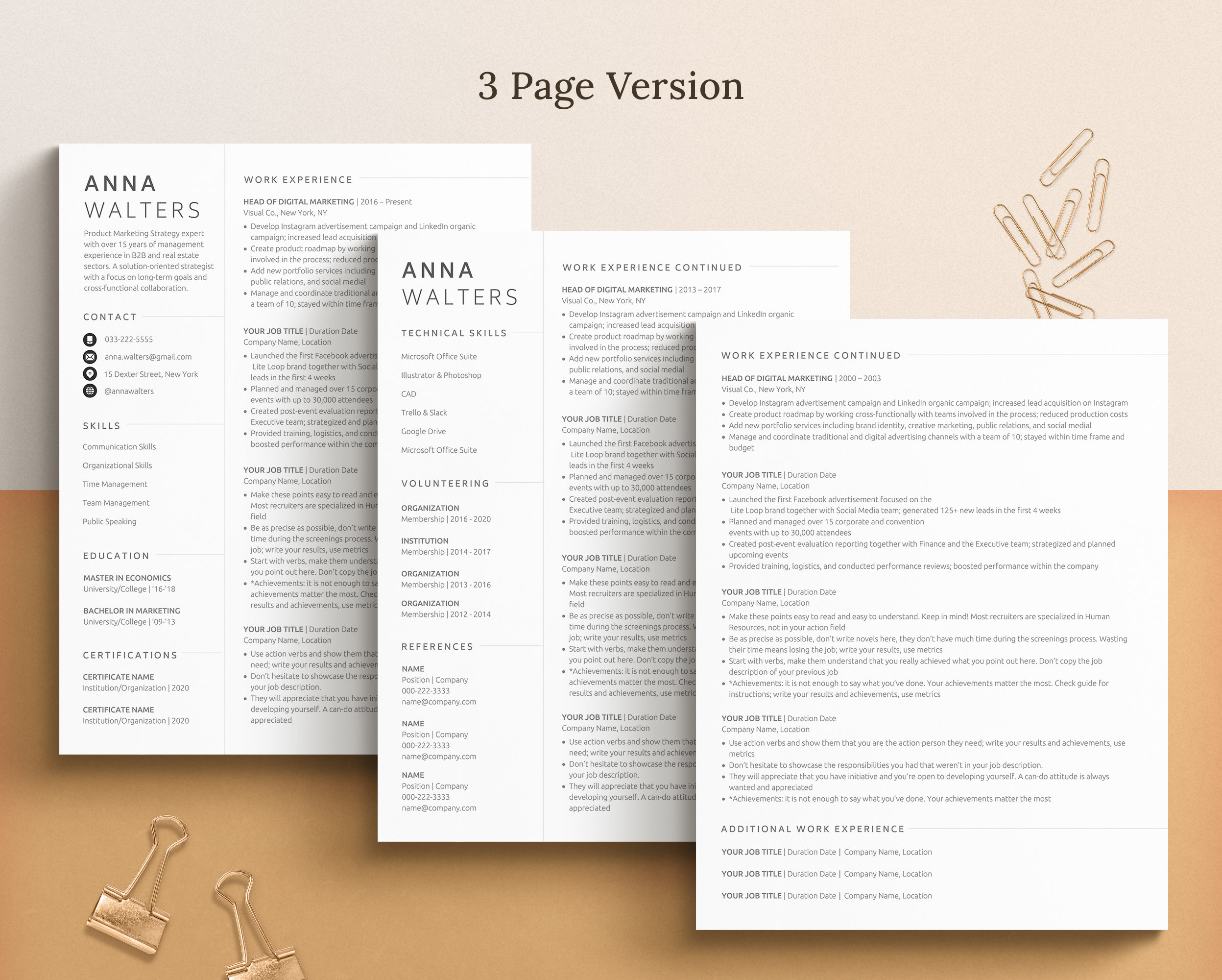 Executive Resume Template Word & Pages CV Google Docs CV | Etsy